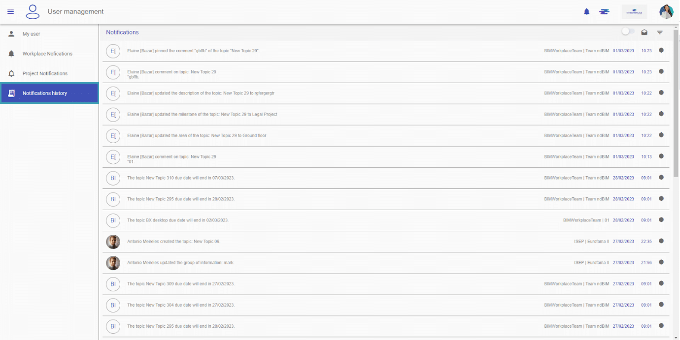 Notifications | BIMWorkplace