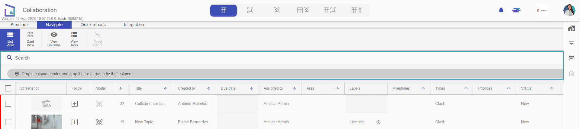 View columns and tools | BIMWorkplace
